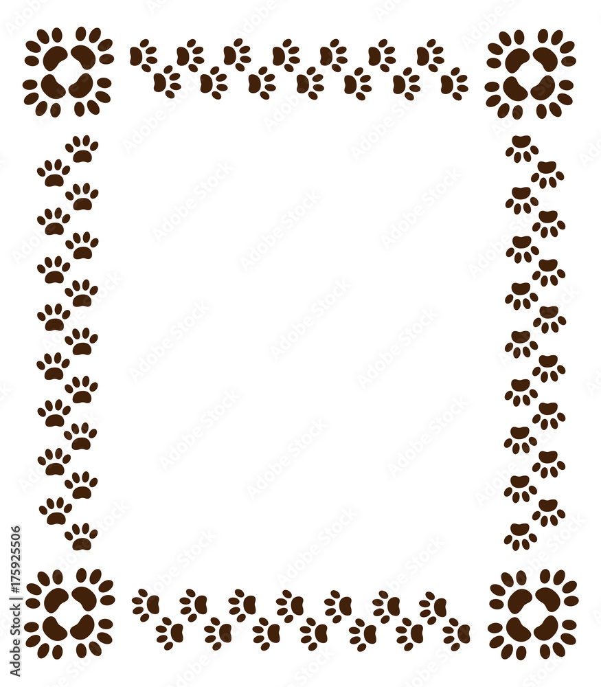 border paw prints on white background with empty space for your text ...