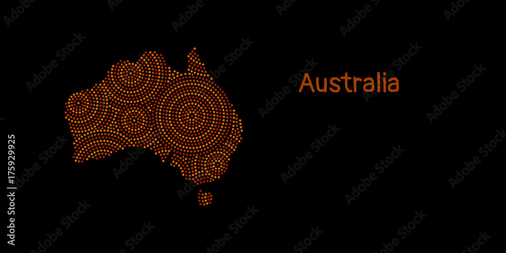 Textured Australia continent in red aboriginal dot art ornament, vector ...