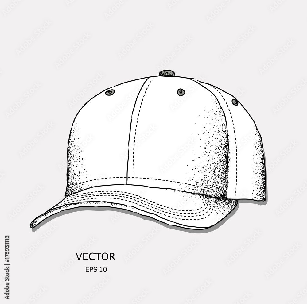 Hand drawn baseball cap. vector illustration Stock Vector | Adobe Stock