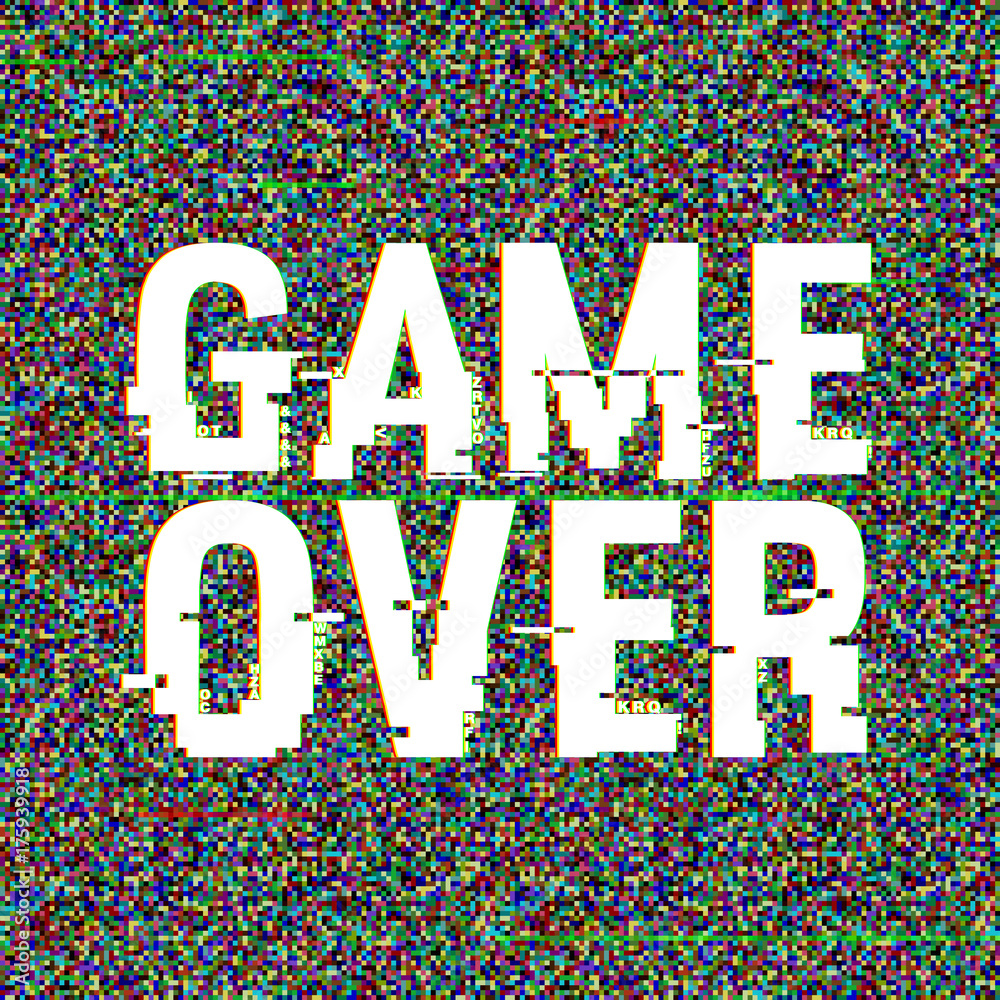 Game Over glitch text. Anaglyph 3D effect. Technological retro ...