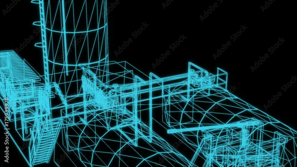 3d rendering - wire frame model of industrial buildings Stock 비디오 ...