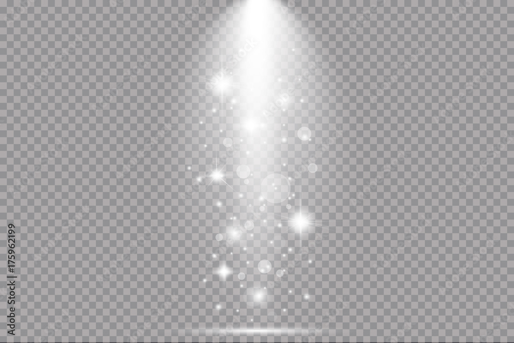 Vector scene illuminated by spotlight ray. Light effect on transparent ...