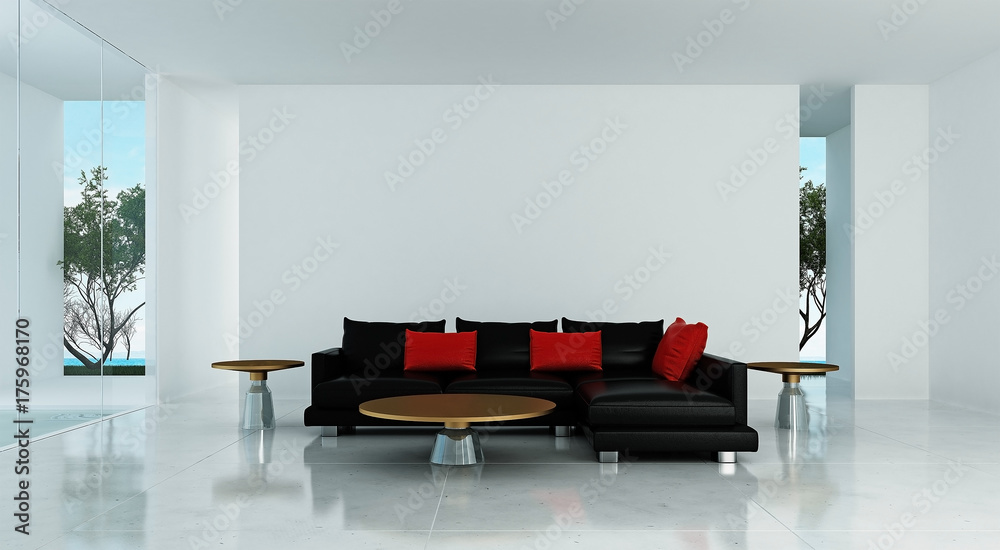 The interior design of living room and white wall texture / 3D ...