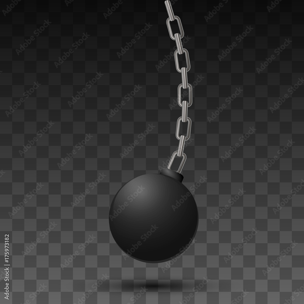 Wrecking ball. Demolition sphere hanging on chains. Vector illustration ...