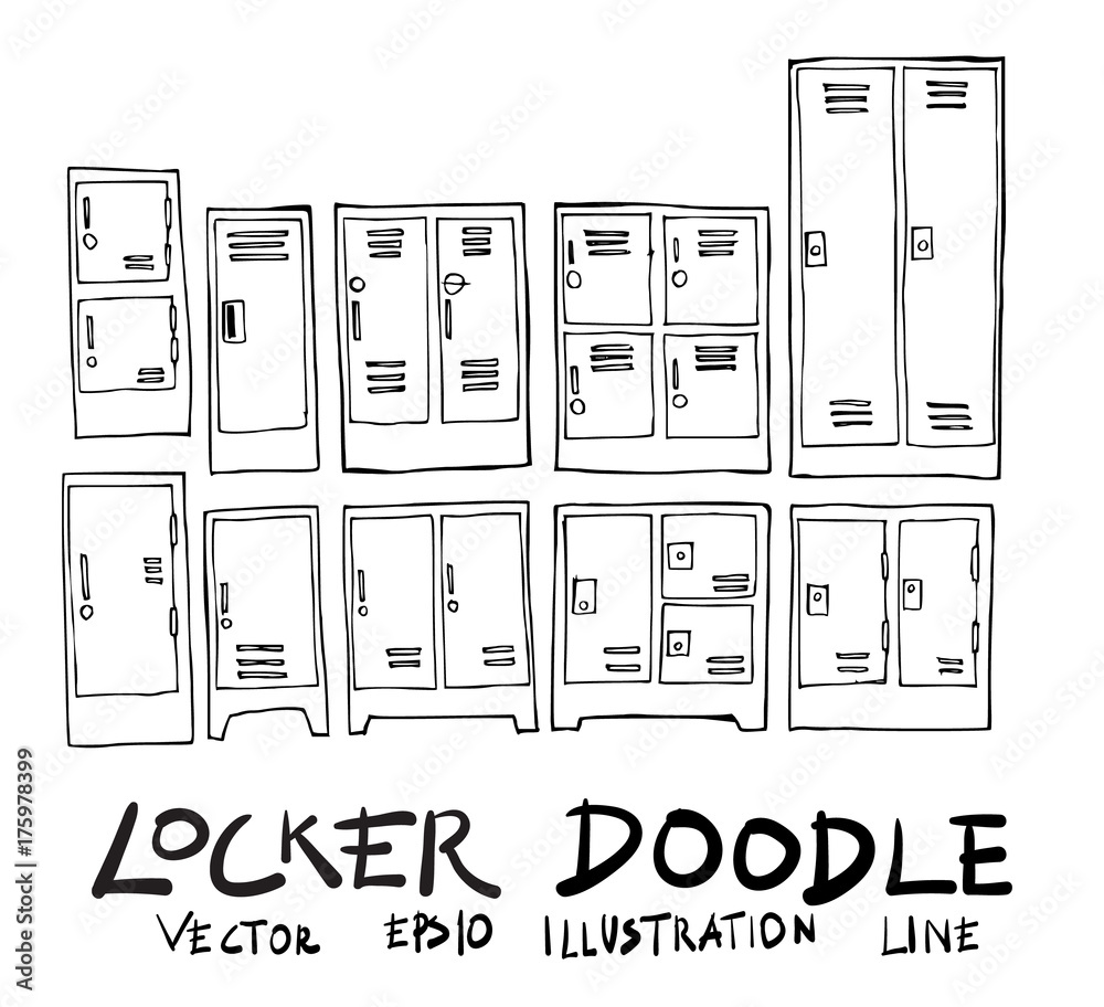 Set of locker doodle illustration Hand drawn Sketch line vector eps10 ...