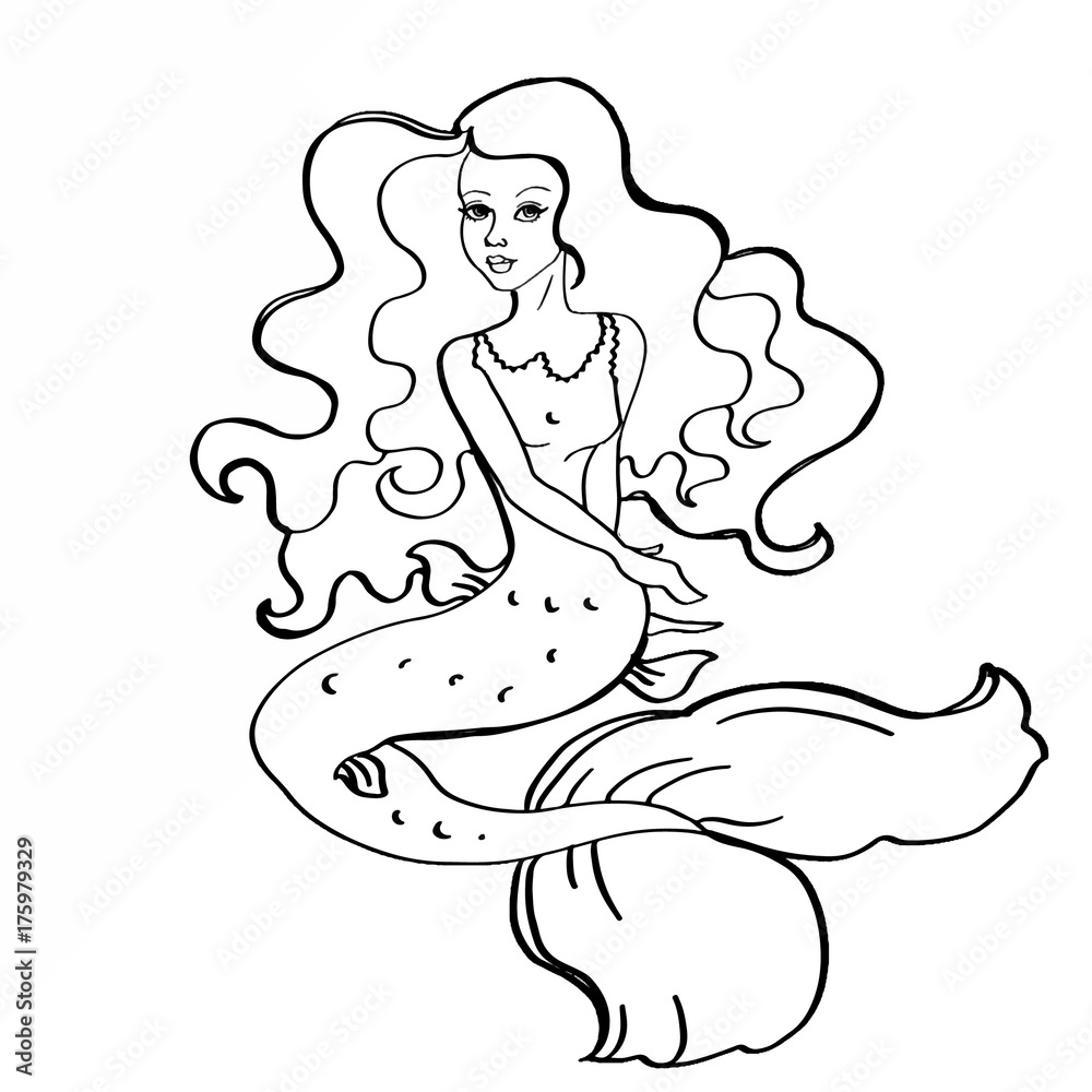mermaid illustration cartoon coloring Stock Illustration | Adobe Stock