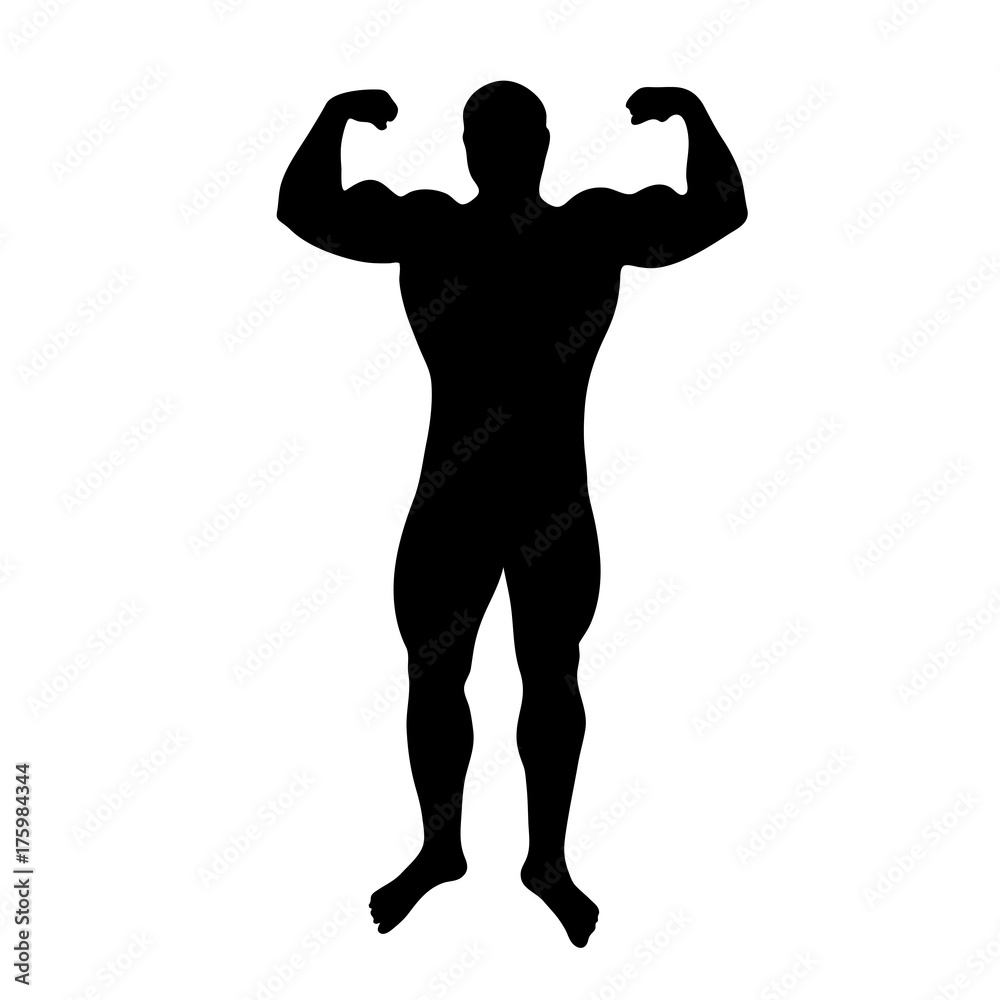 Black silhouette of figure man bodybuilder on white background of ...