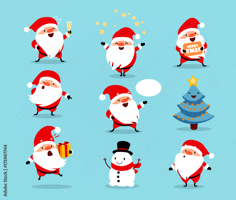 Collection of Christmas Santa Claus. Set of funny cartoon characters ...