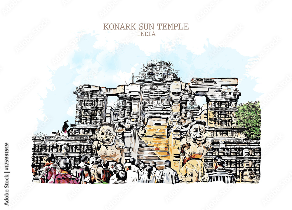 Vector illustration of Konark Sun Temple in India. Stock Vector | Adobe ...