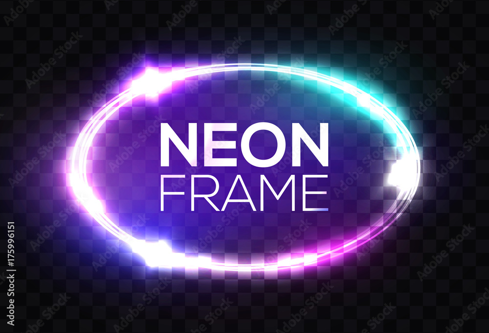 Neon sign. Oval frame with glowing, light, flares and sparkles ...