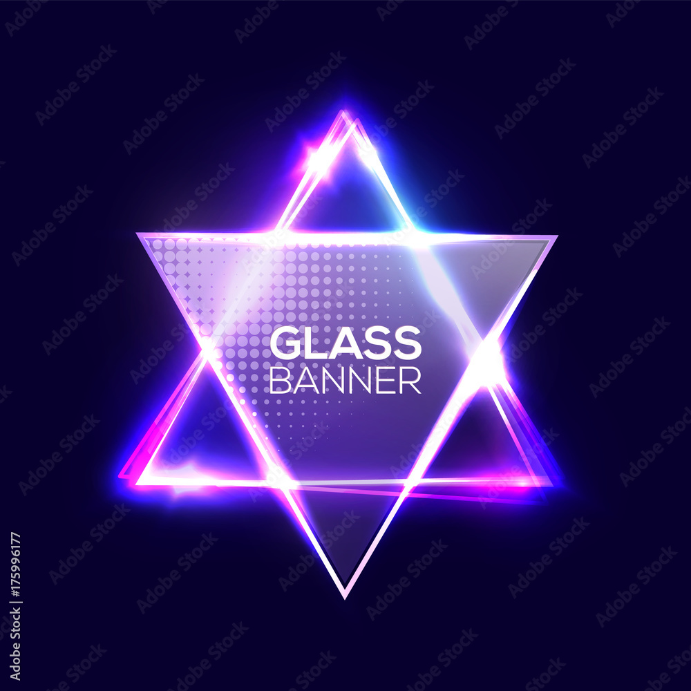 David star. Neon sign. Triangle background with textured transparent ...