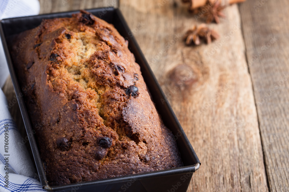 Homemade cake in baking pan Stock Photo | Adobe Stock