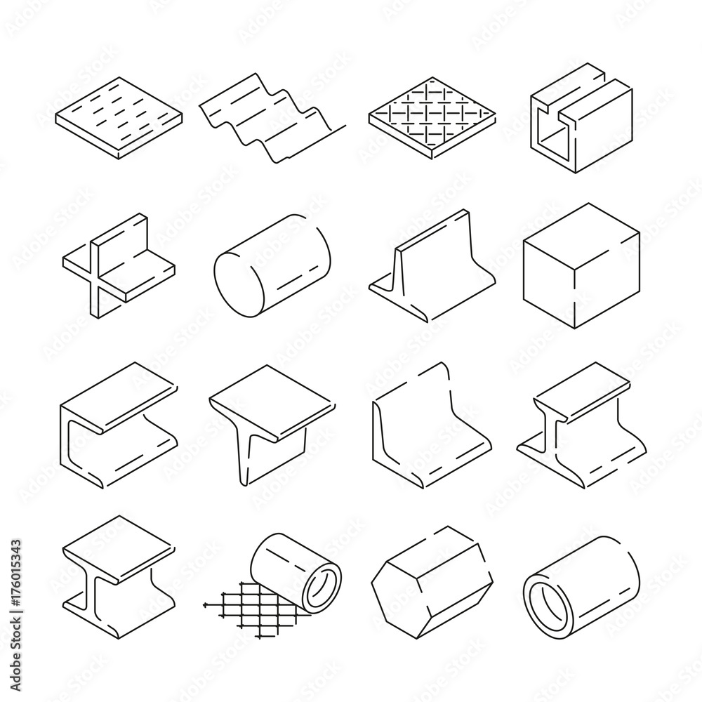 Isometric symbols of metallurgy. Pictures of iron and steel tools ...