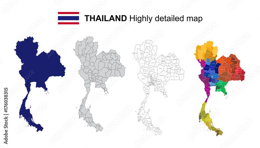 Vektorová grafika „Thailand - Isolated vector highly detailed political ...
