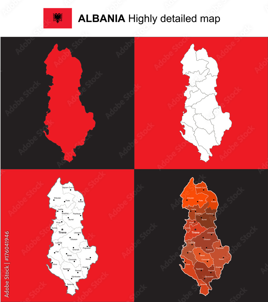 Albania - vector highly detailed political map with regions, provinces ...