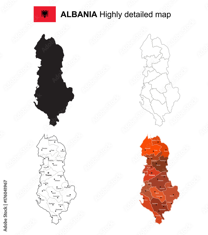 Albania - Isolated vector highly detailed political map with regions ...