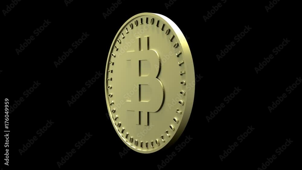 Gold coin with the symbol of digital crypto currency Bitcoin rotates on ...