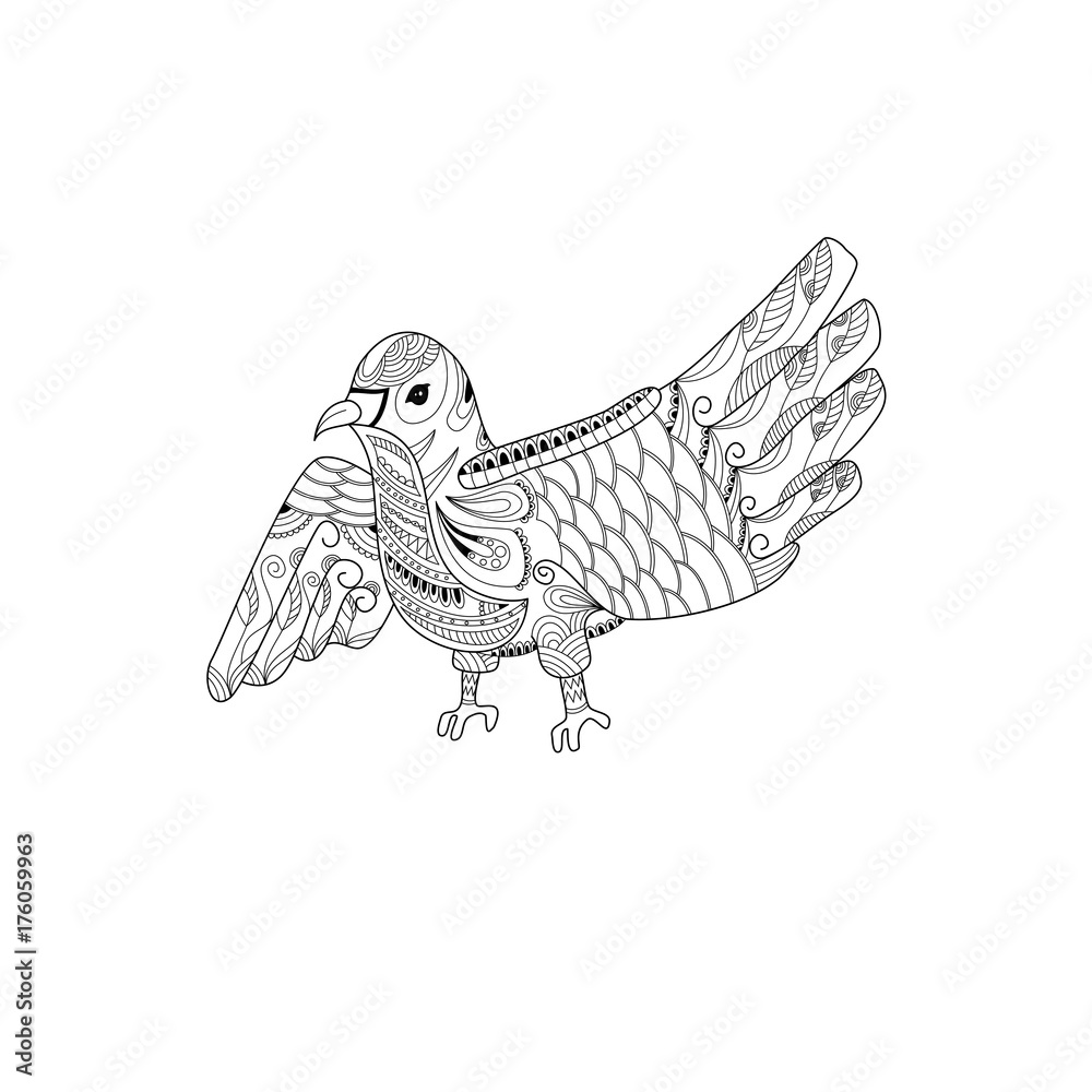 Handdrawn zentangle bird for coloring book.vector illustration. Stock ...