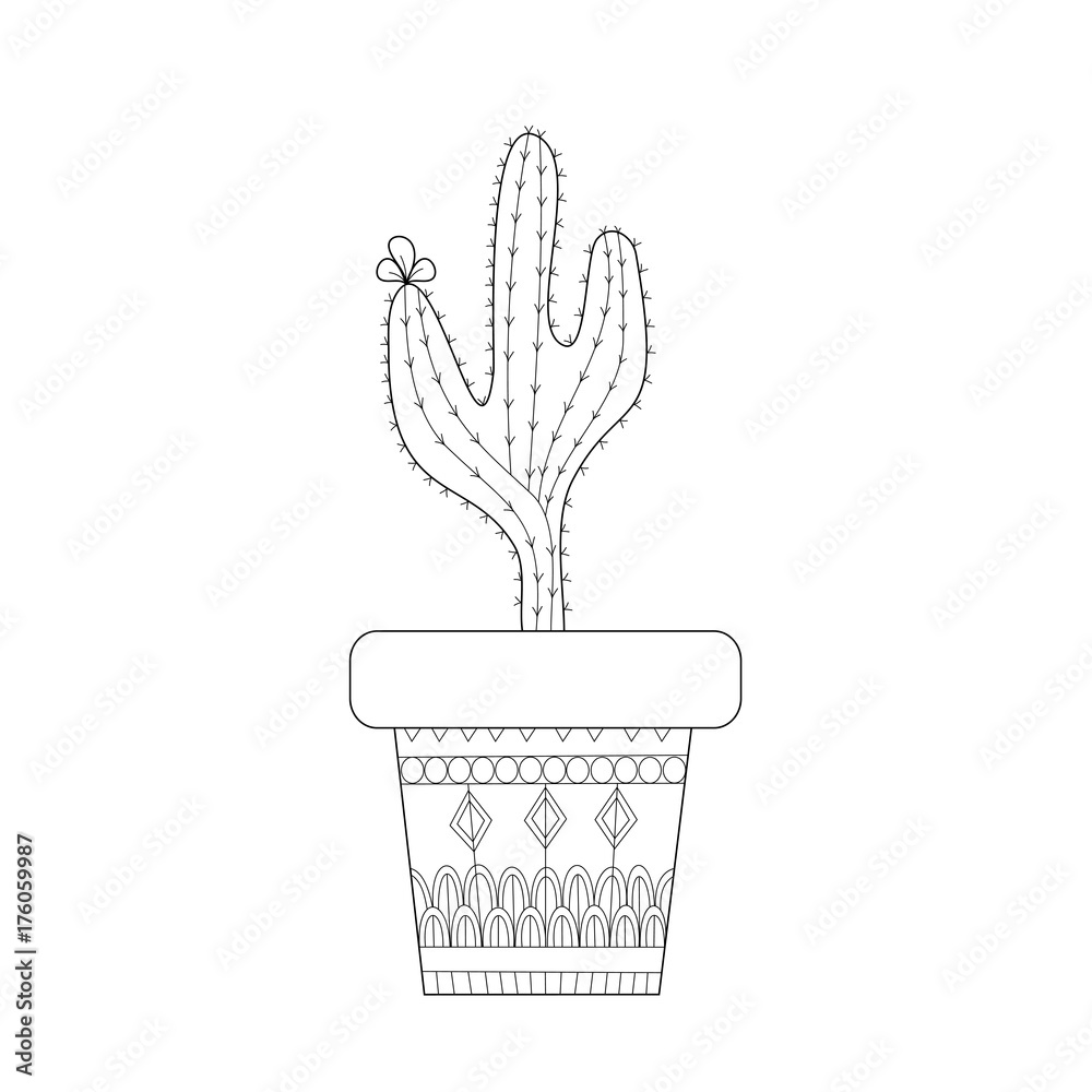 Cactus zentangle style for adult and children coloring book page.vector ...