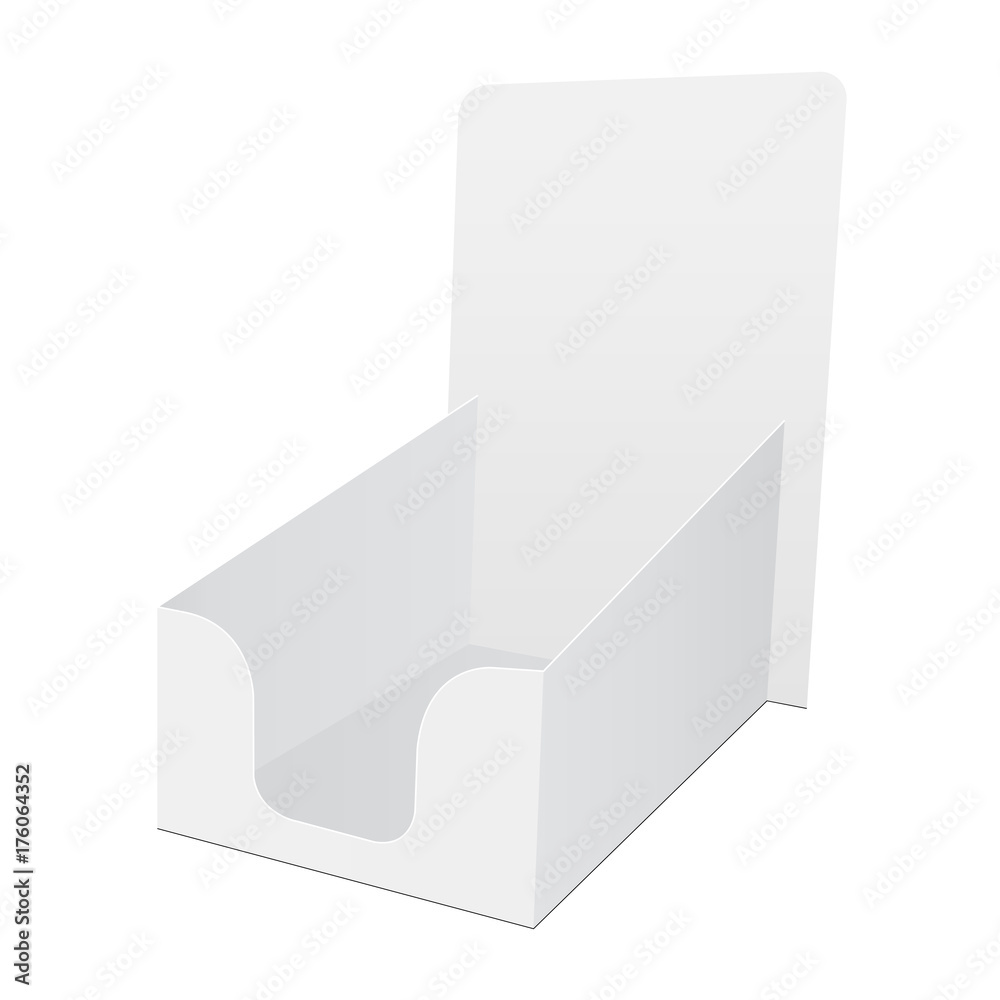 White blank cardboard display mockup isolated - half side view. Vector ...