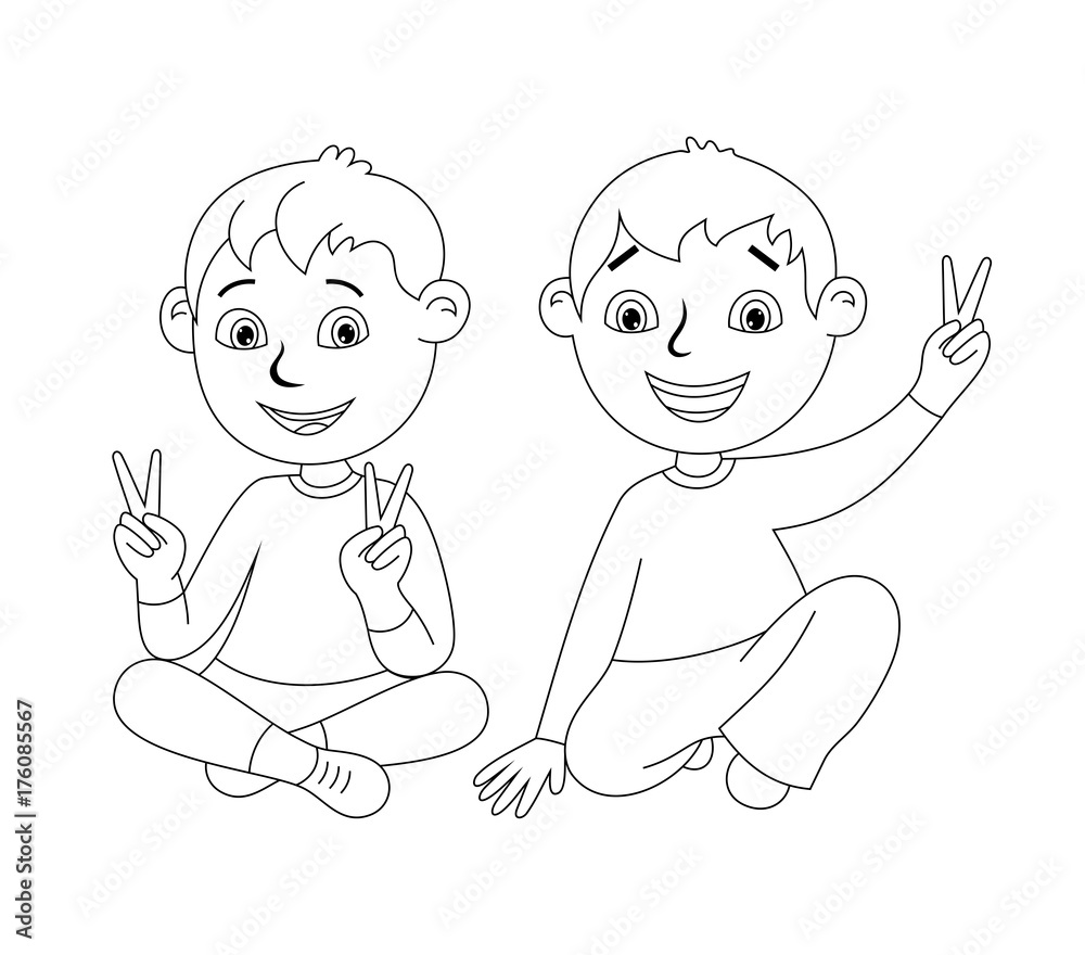 Two Boys Clipart Black And White
