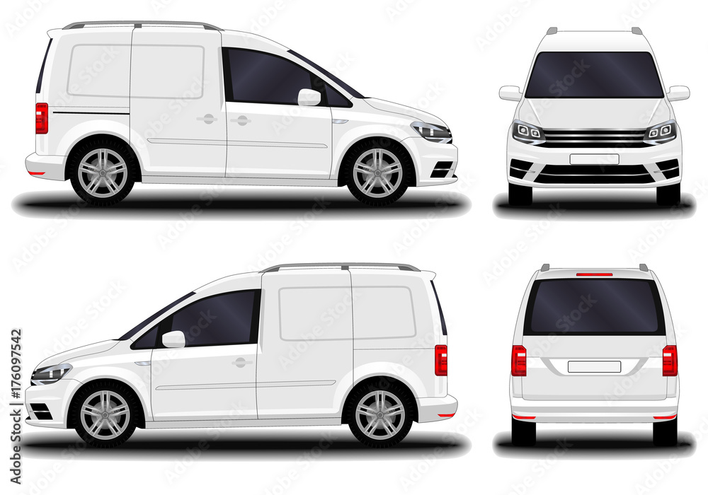 realistic cargo van. front view; side view; back view. Stock Vector ...