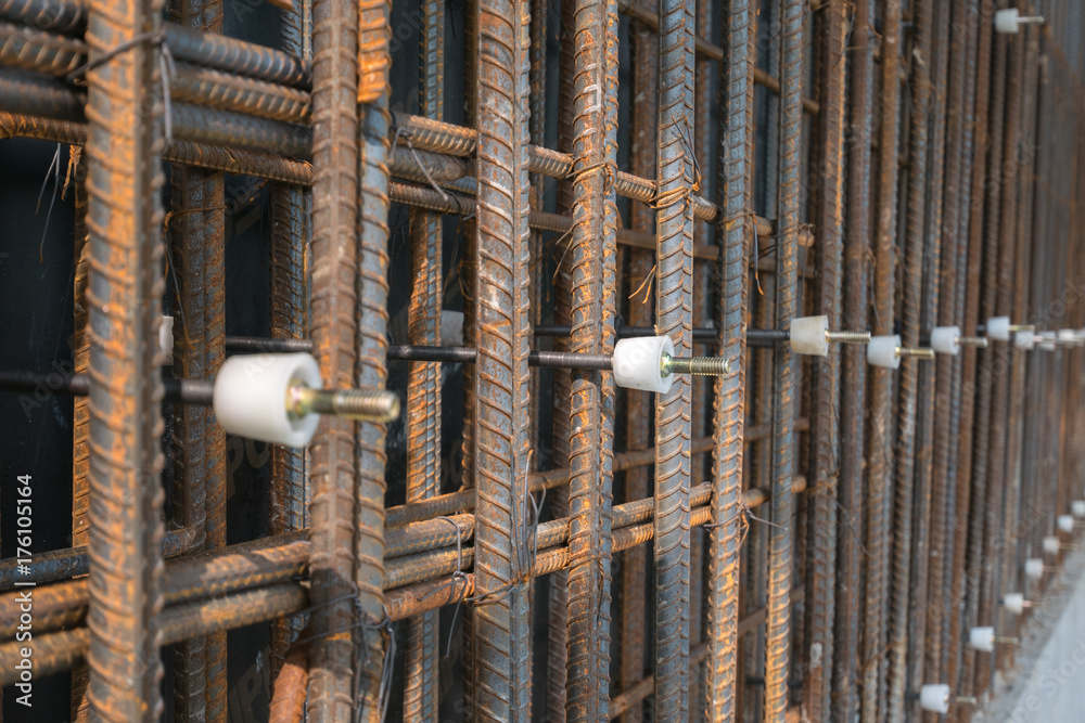 Reinforcement of concrete work. Using steel wire for securing steel ...