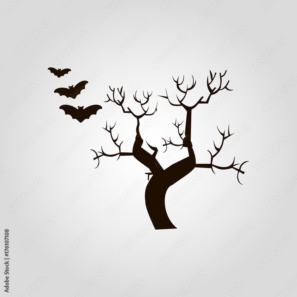 Scary tree and bats isolated flat vector icon Stock Vector | Adobe Stock