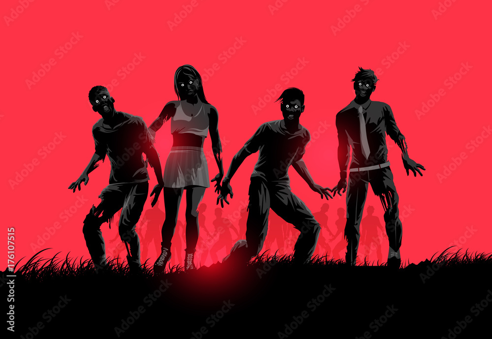 Vetor de A group of decaying flesh eating zombies. Vector illustration ...