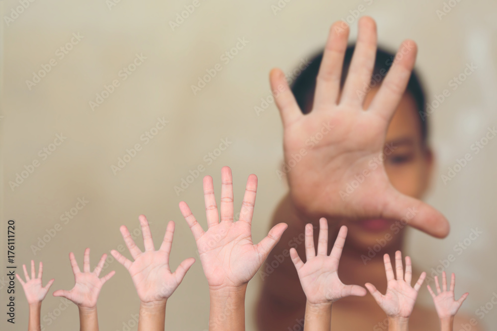 Foto de Stop abusing boy violence. child bondage , violence, terrified ...