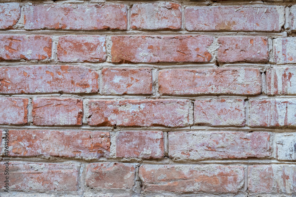 Old wall of red briks tiled background, regular block texture ...