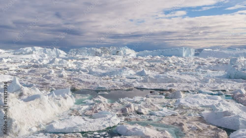 Icebergs in Icefjord aerial drone video of amazing nature landscape on ...