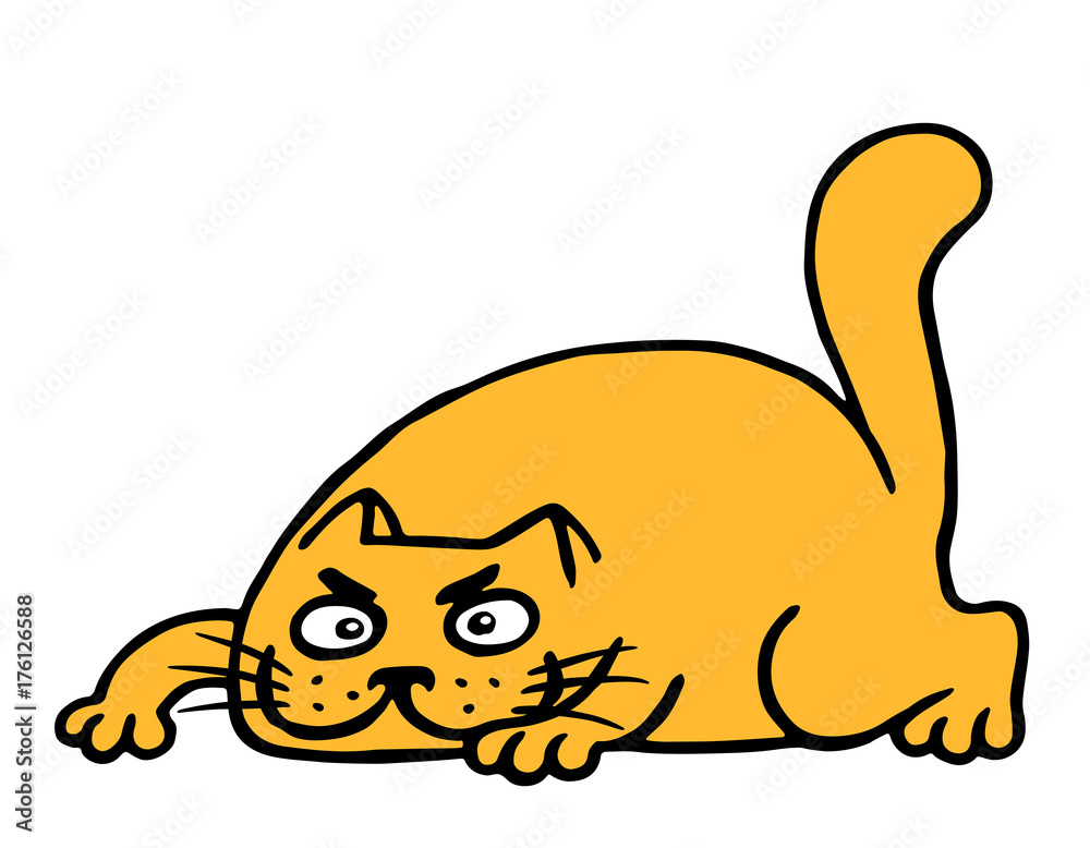 Cute cartoon orange cat preys. Vector illustration. Stock Vector ...