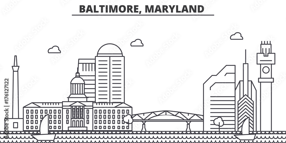 Baltimore, Maryland architecture line skyline illustration. Linear ...