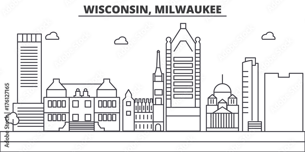 Wisconsin, Milwaukee City architecture line skyline illustration ...