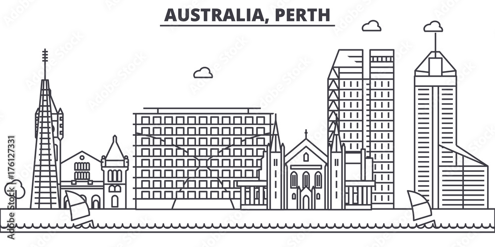 Australia, Perth architecture line skyline illustration. Linear vector ...