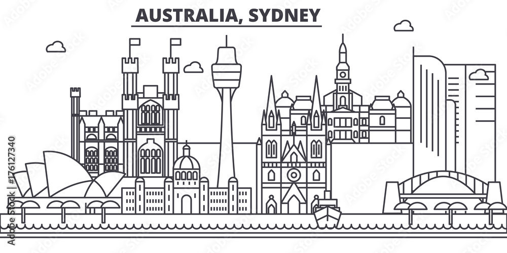 Australia, Sydney architecture line skyline illustration. Linear vector ...