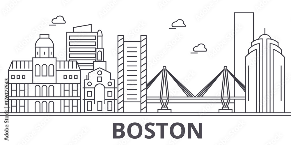Boston architecture line skyline illustration. Linear vector cityscape ...
