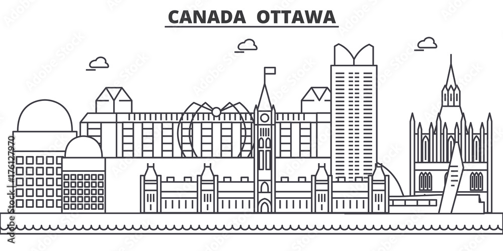 Canada, Ottawa architecture line skyline illustration. Linear vector ...