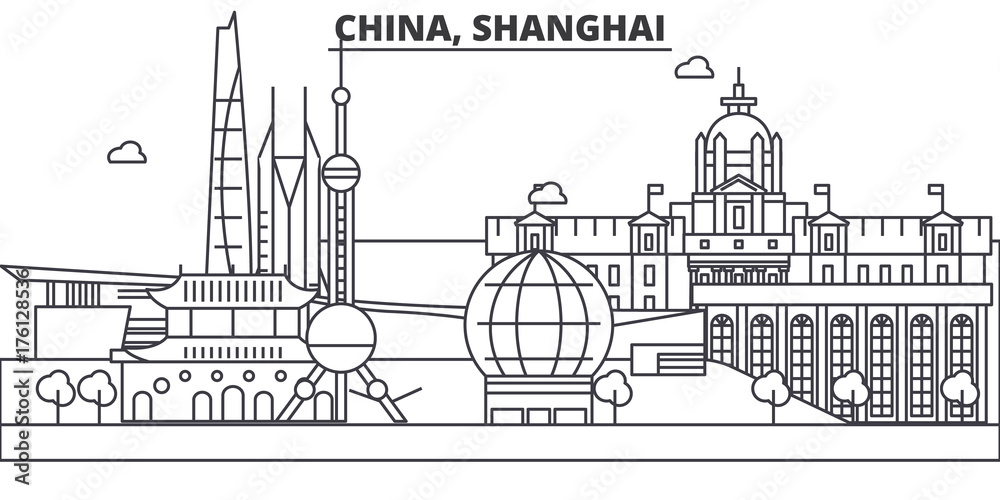 China, Shanghai architecture line skyline illustration. Linear vector ...