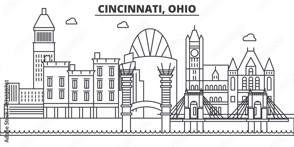 Cincinnati, Ohio architecture line skyline illustration. Linear vector ...