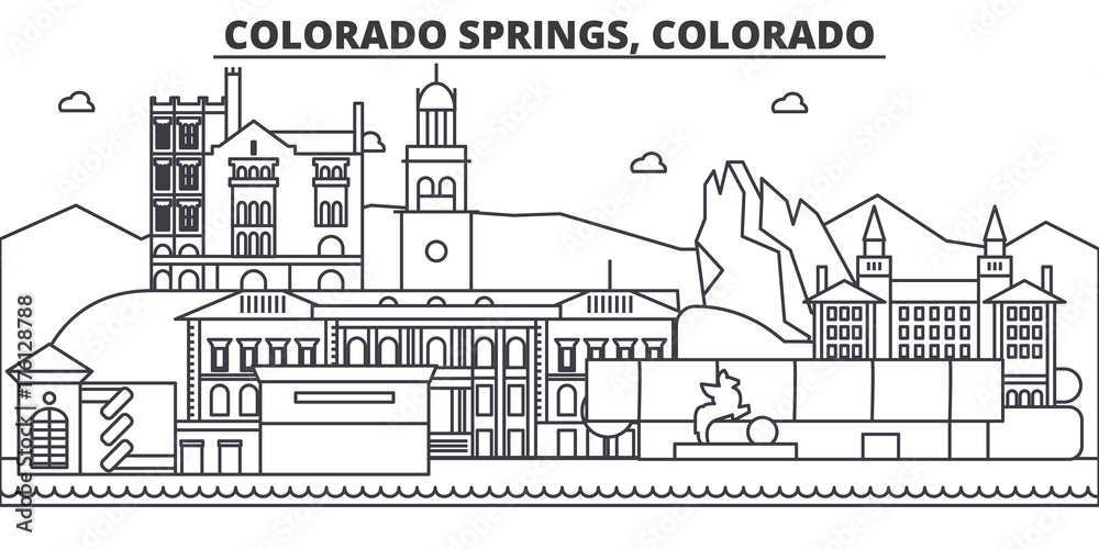 Colorado Springs architecture line skyline illustration. Linear vector ...