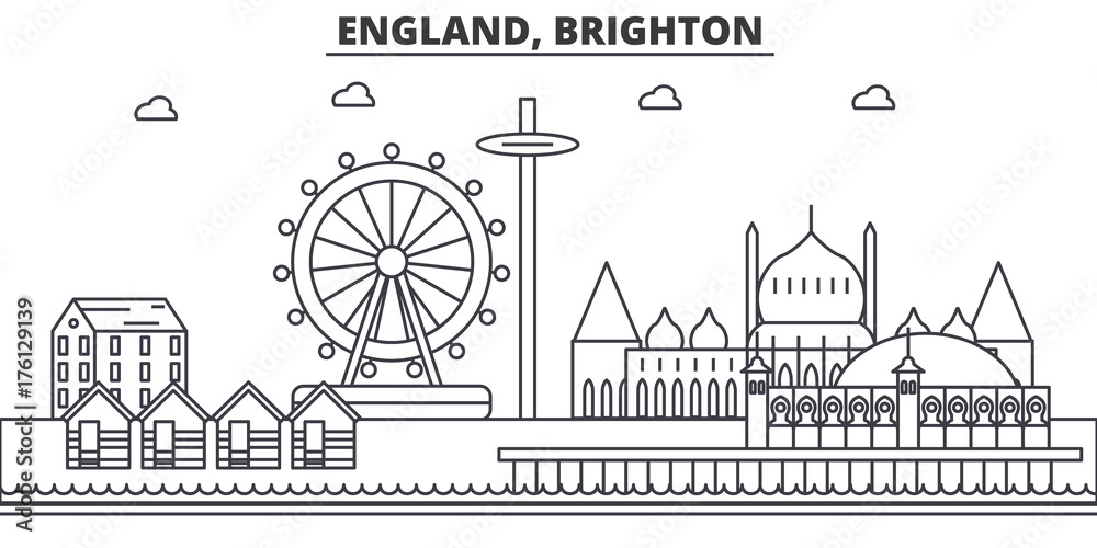 England, Brighton architecture line skyline illustration. Linear vector ...