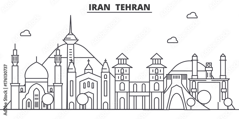 Iran, Tehran architecture line skyline illustration. Linear vector ...