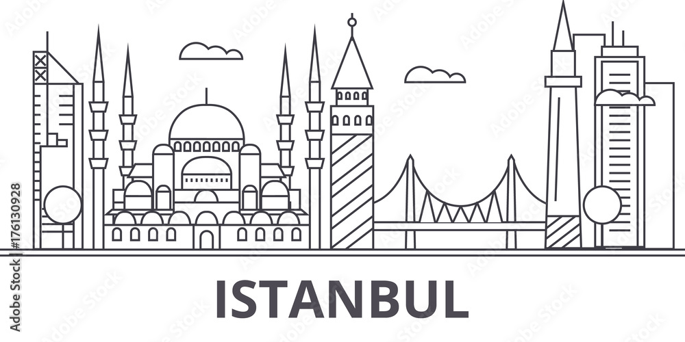 Istanbul architecture line skyline illustration. Linear vector ...