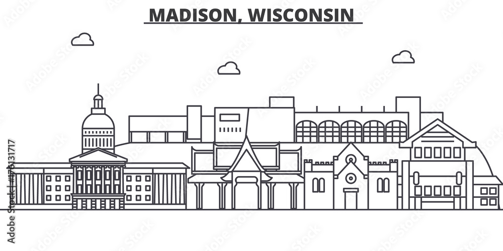 Vetor de Madison, Wisconsin architecture line skyline illustration ...