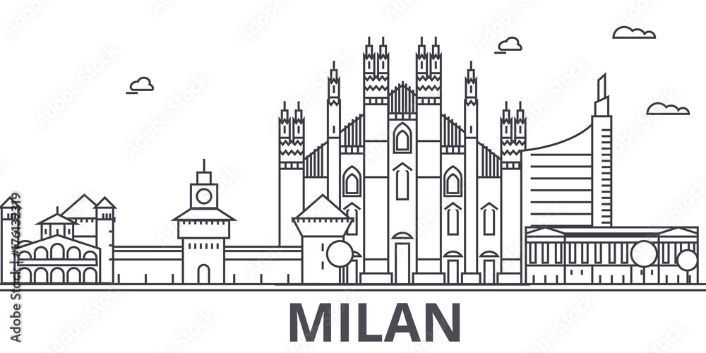 Milan architecture line skyline illustration. Linear vector cityscape ...