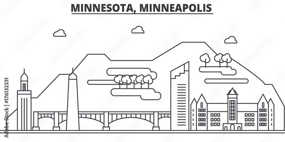 Minnesota, Minneapolis architecture line skyline illustration. Linear ...