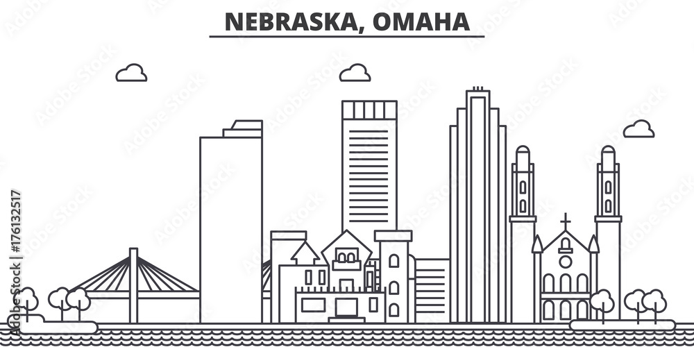 Nebraska, Omaha architecture line skyline illustration. Linear vector ...