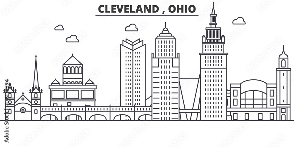 Ohio Cleveland architecture line skyline illustration. Linear vector ...